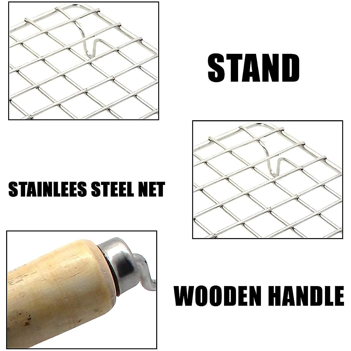 Stainless Steel Square Wire Roaster Wooden Handle, Roasting Net Roti Jali, Roti Grill, Papad Grill, Chapati Grill, Sqaure Roasting Papad Net