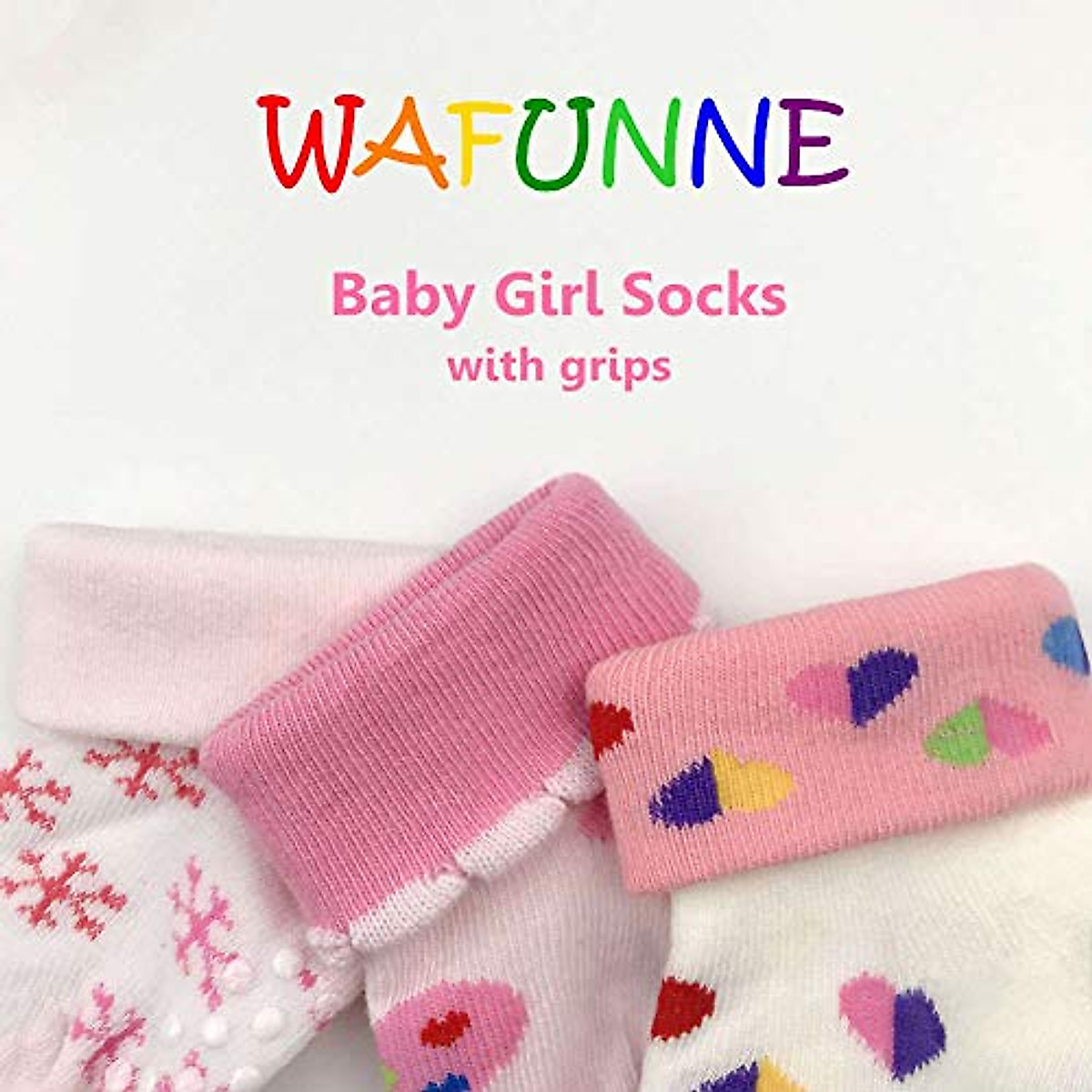WAFUNNE Baby Girl Socks for Infant Toddler with Grips Anti Slip Cotton 6-12 Months