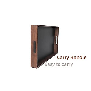 CRAZYWOOD 22x13 Inches Walnut with Carry Handle Black Ottoman Tray Serve Tea Coffee or Breakfast in Bed Classic Wooden Decorative Serving Tray