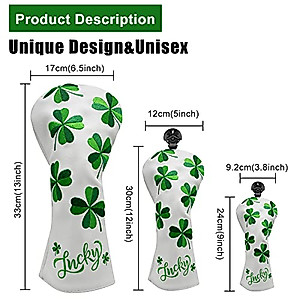 Golf Headcovers Lucky Clover Golf Driver Fairway Wood Hybrid Mallet Blade Putter Cover Headcover Premium Leather Headcovers Fits Most of Drivers Woods and Blade Putters