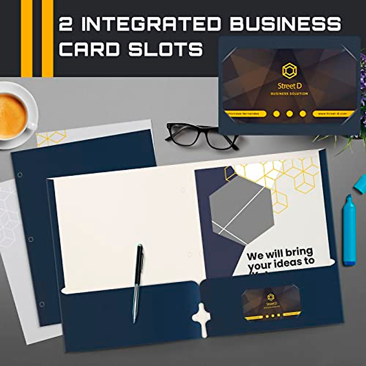 Two Pocket Portfolio Folders, 50-Pack, Navy Blue, Letter Size Paper Folders, by Better Office Products, 50 Pieces, Dark Blue