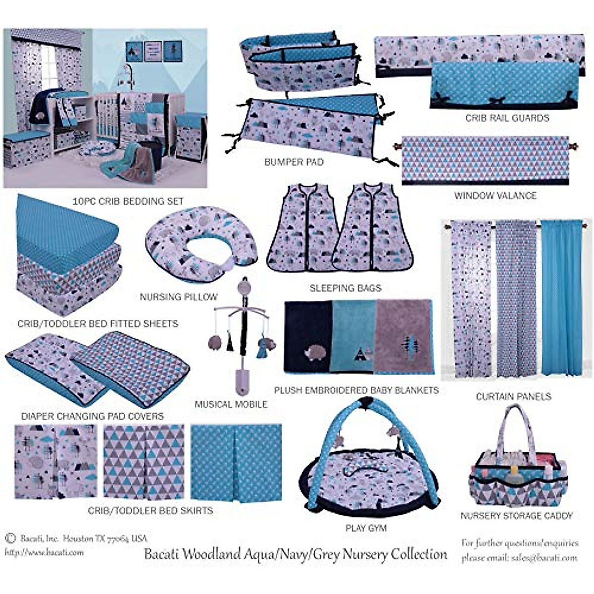 Bacati Woodlands Boys Cotton Changing Pad Cover, Aqua/Navy/Grey