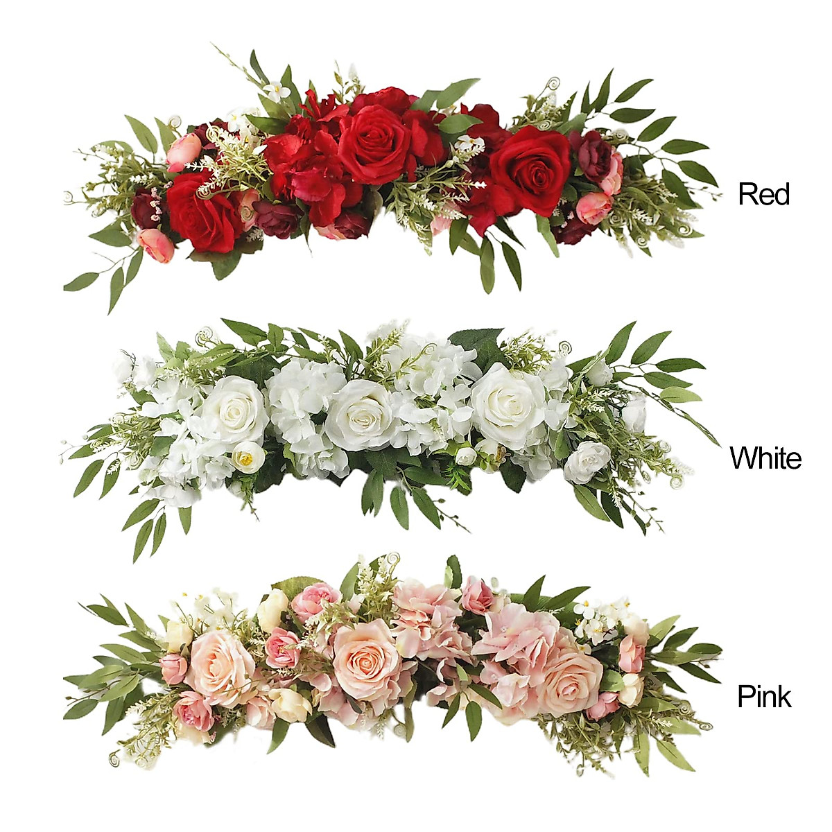 INIFLM 25.6in Wedding Peony Rose Arch Flower Swag with Green Leaves,Decorative Floral Swag Front Door Peony Arch Garland Swag for Wall Window Home Garden Party Decor, Pink