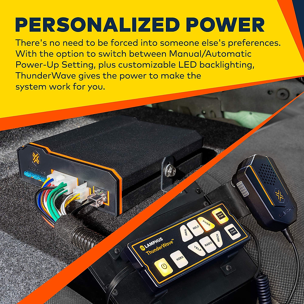 LAMPHUS ThunderWave 100W Emergency Police Siren Speaker Kit [Remote Control][2x15A Aux Light Switch][Hands-Free Air Horn][Radio Broadcast] 12V Warning PA System for Emergency Vehicle Pickup Truck UTV