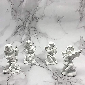 Set of 4 x 2.5'' Mini Angels Figurines Cherubs Angels Resin Garden Statue Figurine, Garden Statues Rustic Home Decor, Adorable Music Angel Sculpture Memorial Statue(Music Angel)