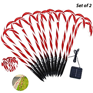 24-Pack Upgraded Solar Christmas Candy Cane Lights, Christmas Outdoor Decorations for Yard, Waterproof with 8 Working Modes for Christmas Party Patio Garden Path Decoration