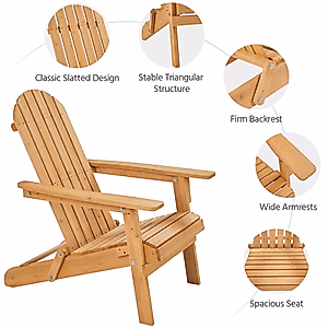 Topeakmart Set of 4 Folding Adirondack Chair Outdoor Weather Resistant Chairs for Patio Deck Garden, Backyard Deck, Fire Pit, Honey Brown