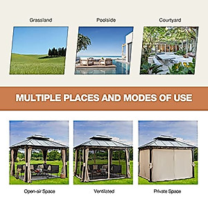Erinnyees 10' X 12' Double Roof Hardtop Gazebo, Outdoor Metal Gazebo with Netting and Curtains for Patios Garden Deck…