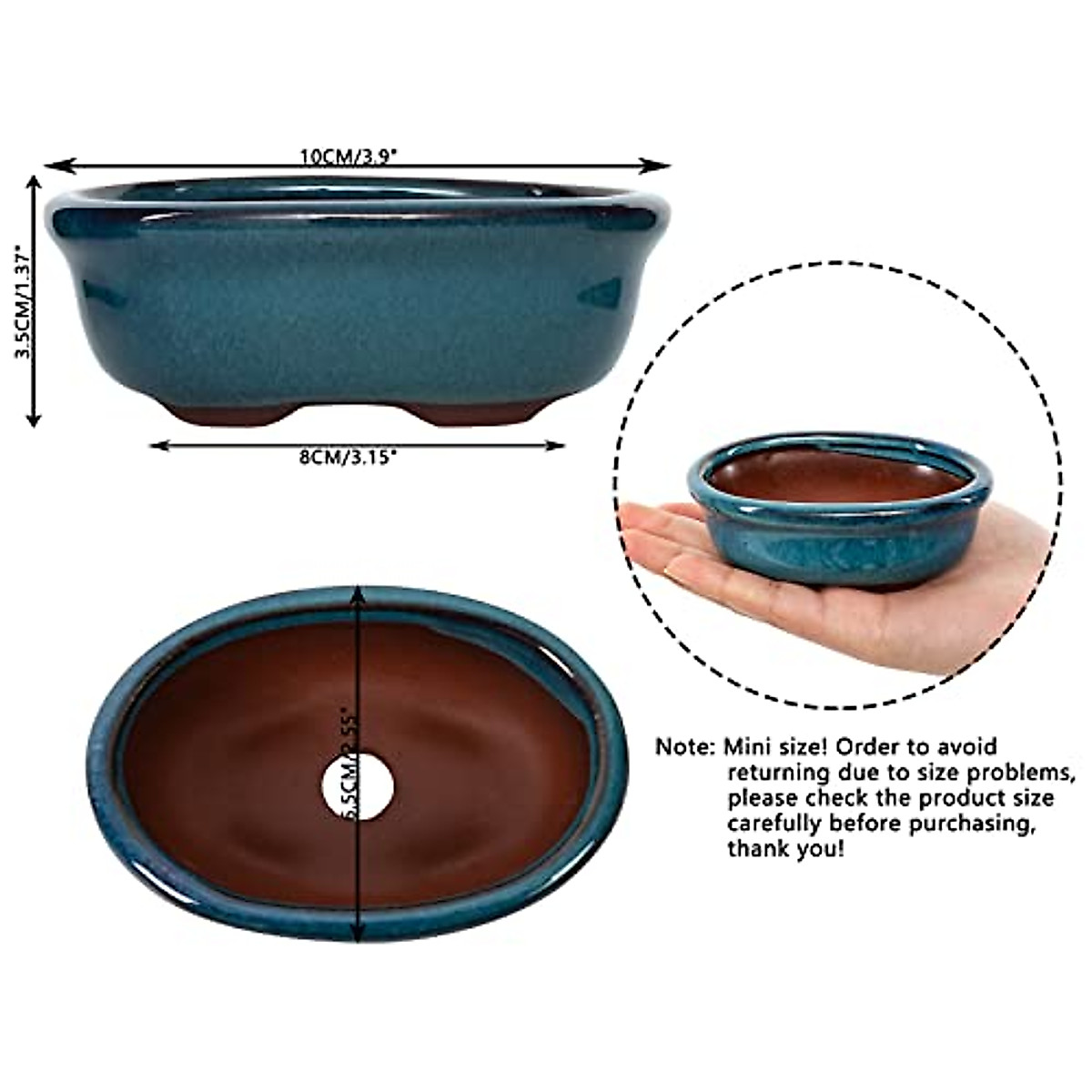 lychee Chinese Bonsai Pot Oval Glazed Flower Pot Planter Home Garden Decor