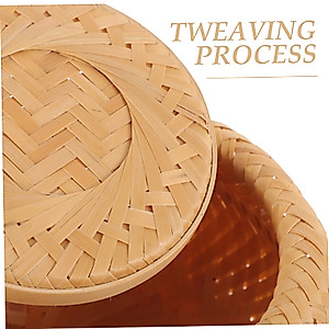 LIGHTAOTAO Bamboo Weaving Round Bamboo Basket with lid Tea Bag Organizer Coffee Canister Woven Serving Bowl Wicker Organizer bin Basket for Snacks Bread Basket Holder Gift Basket Food