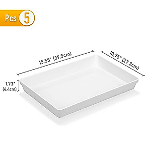 Moretoes 5pcs Serving Tray for Party, 16 x 11 Inches Plastic Trays for Serving Food, White Stackable Platters for Food Snack Dessert Cookies, BPA Free