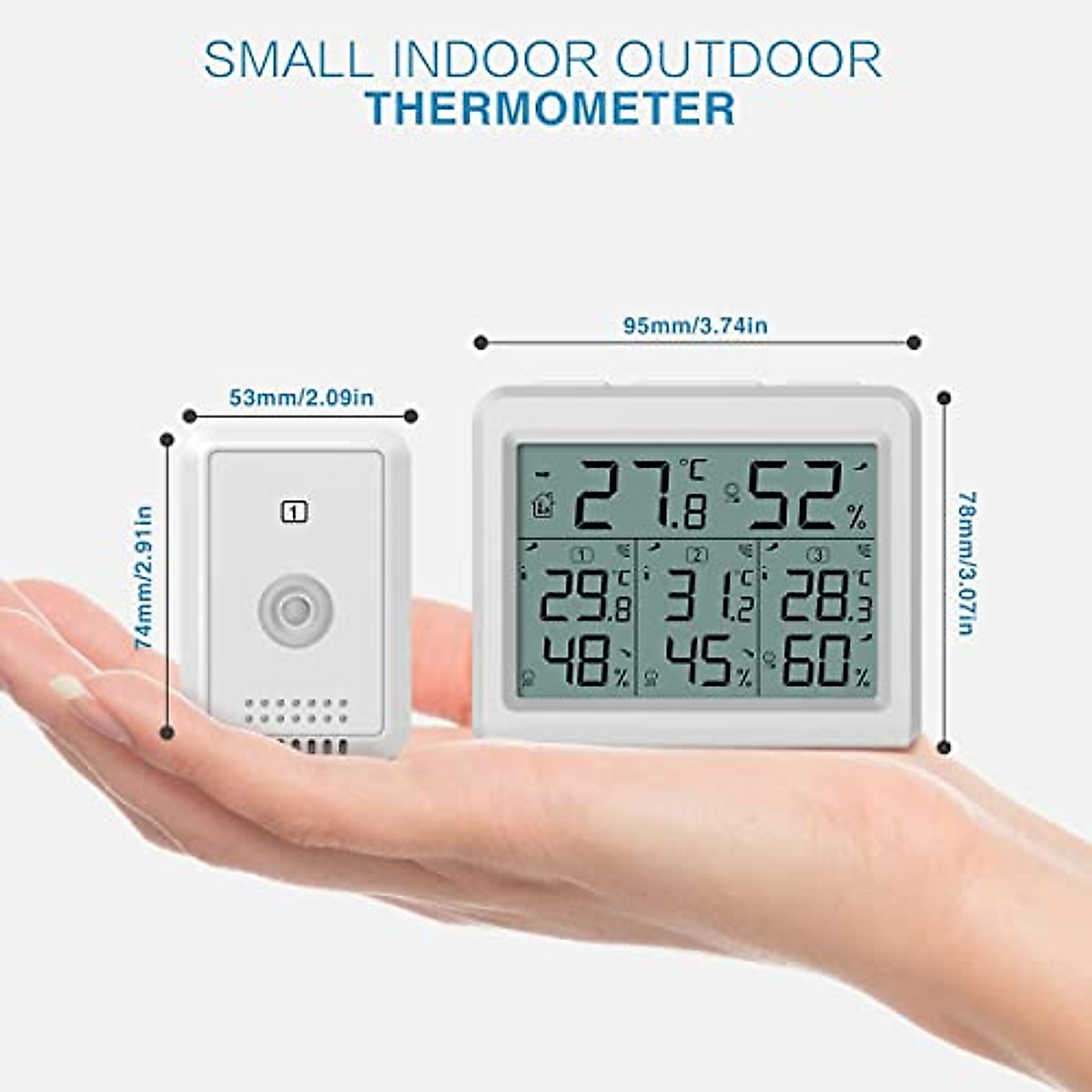 AMIR Indoor Outdoor Thermometer, 3 Channels Digital Hygrometer Thermometer with 3 Sensor, Temperature Humidity Monitor with LCD Display, Wireless Humidity Gauge for Home, Baby Room