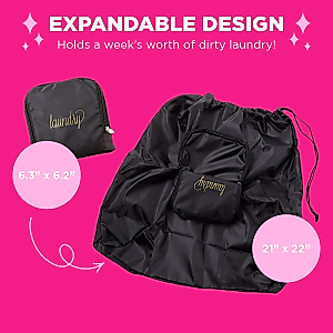 Miamica Soft Travel Laundry Bag with Zipper and Drawstring, Black & Gold, 21” x 22” – Keep Your Dirty Clothes Separate and Your Suitcase Organized – Expandable, Durable, and Foldable Laundry Bag