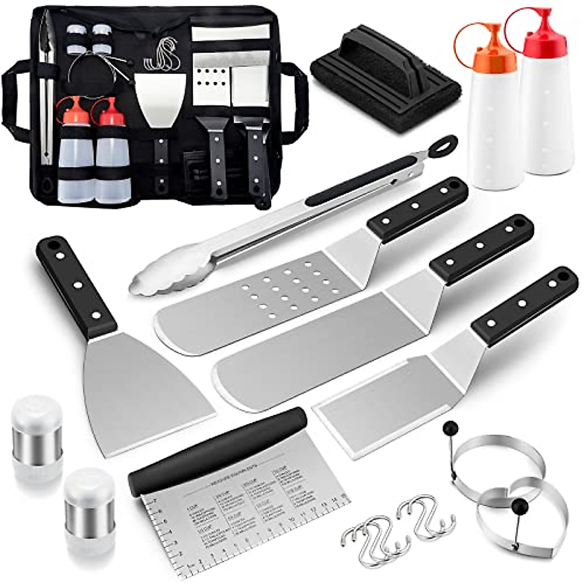 HaSteeL 14Pcs Griddle Accessories Kit, Stainless Steel Metal Spatulas with Carrying Bag, Heavy Duty Griddle Tools Great for Flat Top Teppanyaki BBQ Cooking Grilling Indoor & Outdoor, Dishwasher Safe