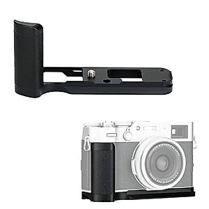 JJC Solid Metal Hand Grip Secure Handle Bracket for Fuji Fujifilm X100V X100F Camera(Not for X100VI), Anti-Slip Pads Design, Arca Swiss Quick Release Plate, Extra 1/4"-20 Tripod Hole & Hand Strap Hole