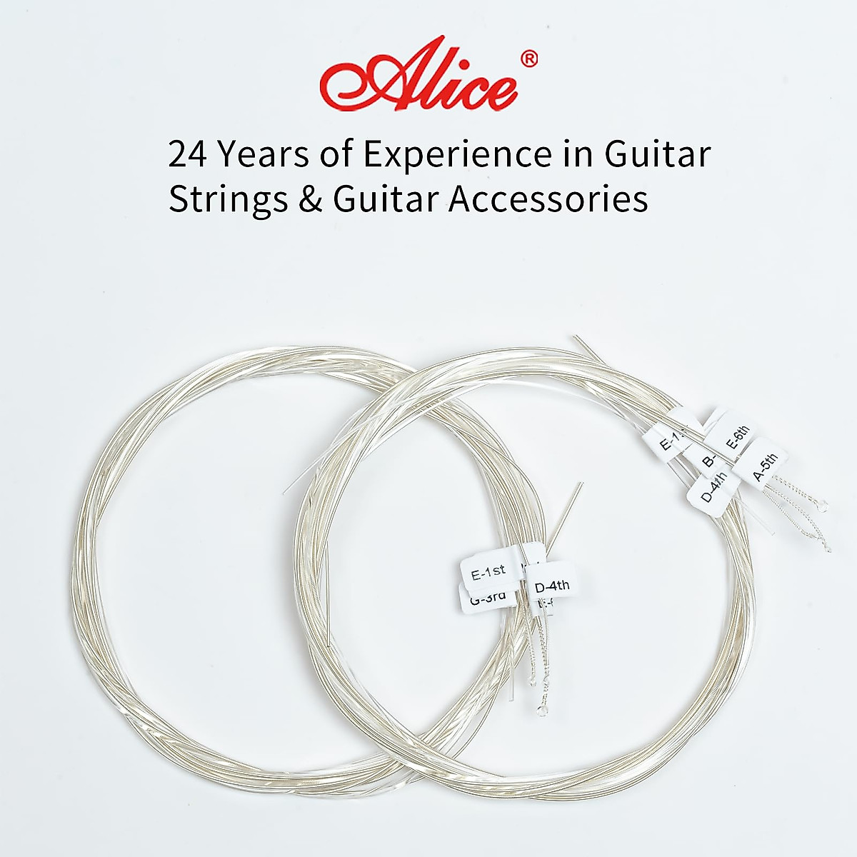 Classical Guitar Strings, Alice 2 Set Classic Guitar 6 Strings Clear Nylon Normal Tension 28-43 Gauge with Anti-Rust Coating, Silver Plated Wrap (AC130)