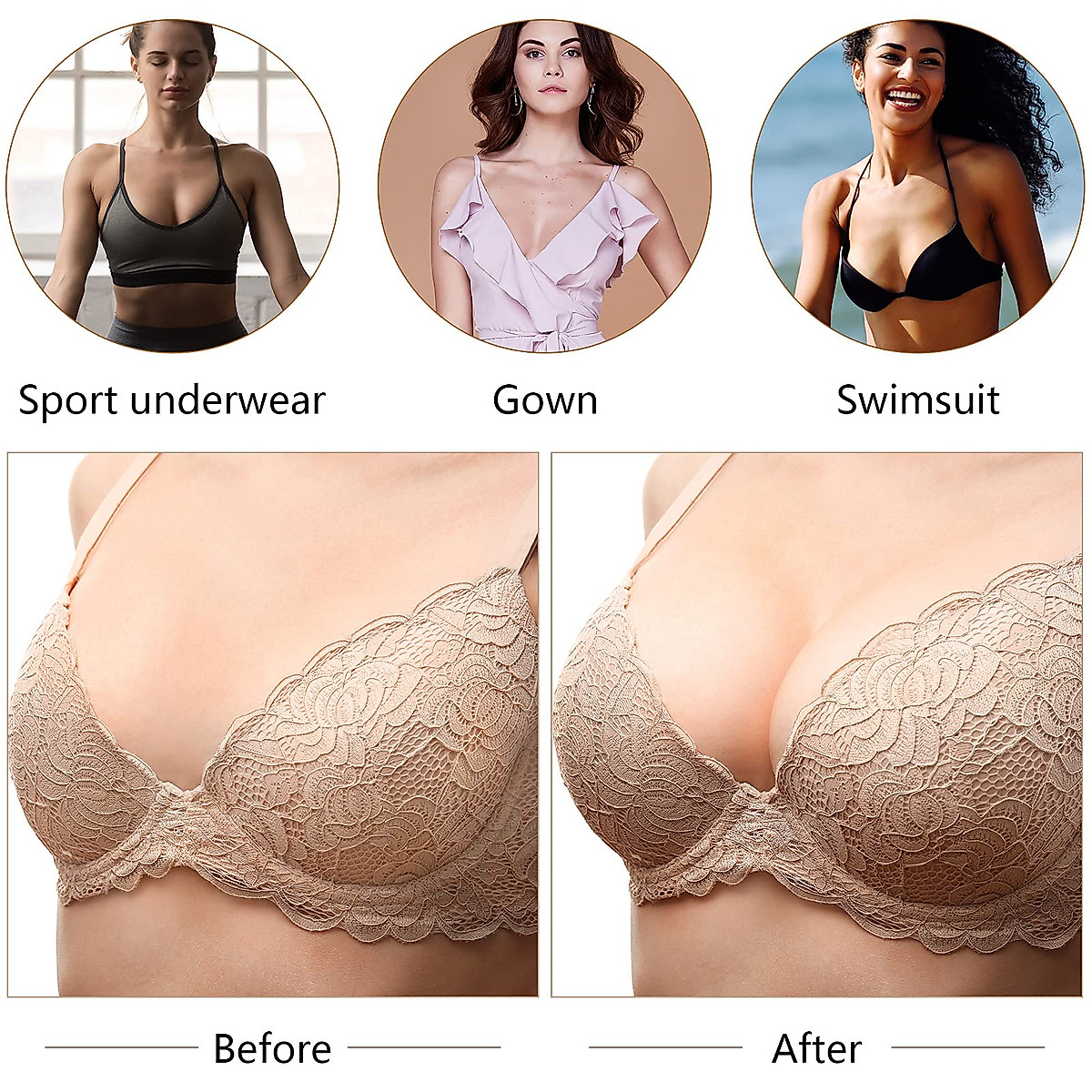 Geyoga 9 Pairs Women Bra Pads Inserts Triangle Sports Bra Pad Removable Bra Cup Inserts (Black, White, Skin Tone)