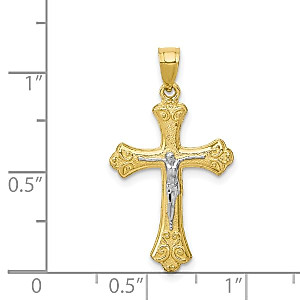 IceCarats 10K Yellow Gold French Fleur De Lis Lily Flower Lord Jesus Christ Crucifix Holy Cross Necklace Religious Pendant Charm 30mm x 16mm Only