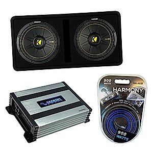 Kicker Bundle Compatible with Universal Vehicle 44DCWC122 Dual 12" Loaded Ported Sub Box with A400.1 Amplifier and HA-AK8 8Ga Amp Install Kit
