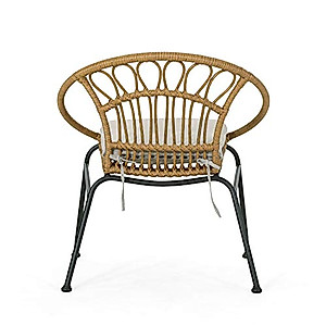 Christopher Knight Home Grace Outdoor 3 Piece Wicker Chat Set, Light Brown, Beige, and Black