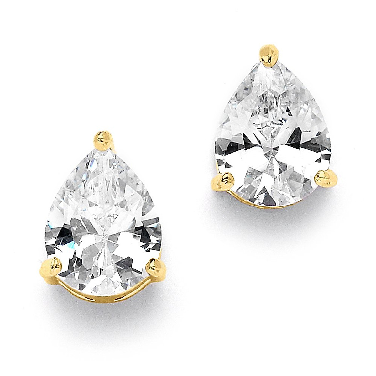 Mariell Gold Cubic Zirconia Stud Earrings, Pear Shape CZ Crystal, 2 Carat Imitation Diamond Stud Earring