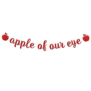 Maicaiffe Apple of Our Eye Banner - Baby Shower Gender Reveal Party Decor - Fruit Theme Apple 1st Birthday Party Decorations, Red Glitter