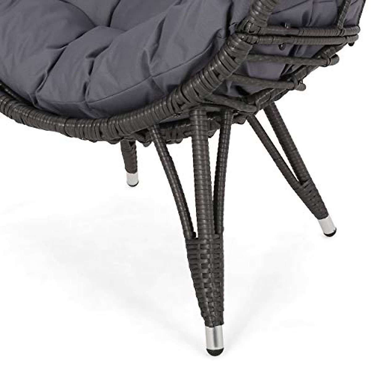Great Deal Furniture Lillian Outdoor Wicker Teardrop Chair with Cushion, Gray and Dark Gray