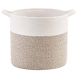 MINTWOOD Design 15 x 14 Inches Decorative Woven Cotton Rope Storage Basket, Stuffed Toy Basket Bin, Laundry Basket, Nursery Basket, Blanket Basket, Dog Toy Basket, Gift Basket, Brown