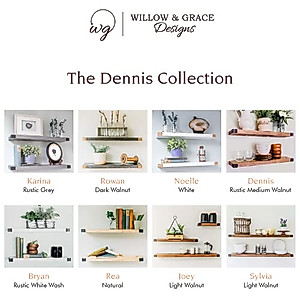 Willow & Grace Designs Modern Rustic Wooden Easily Mounted Floating Wall Shelves for Home Living Rooms and Bedrooms, Rustic Gray, 24 Inch, (Set of 2)