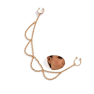 Kenjudess Sexy Pearl Beaded Tassel Nose Ring with Chain to Ear Cuff Non-pierced Septum Hoop Ring Indian Belly Dance Party Nose Accessories for Women (Gold chain)