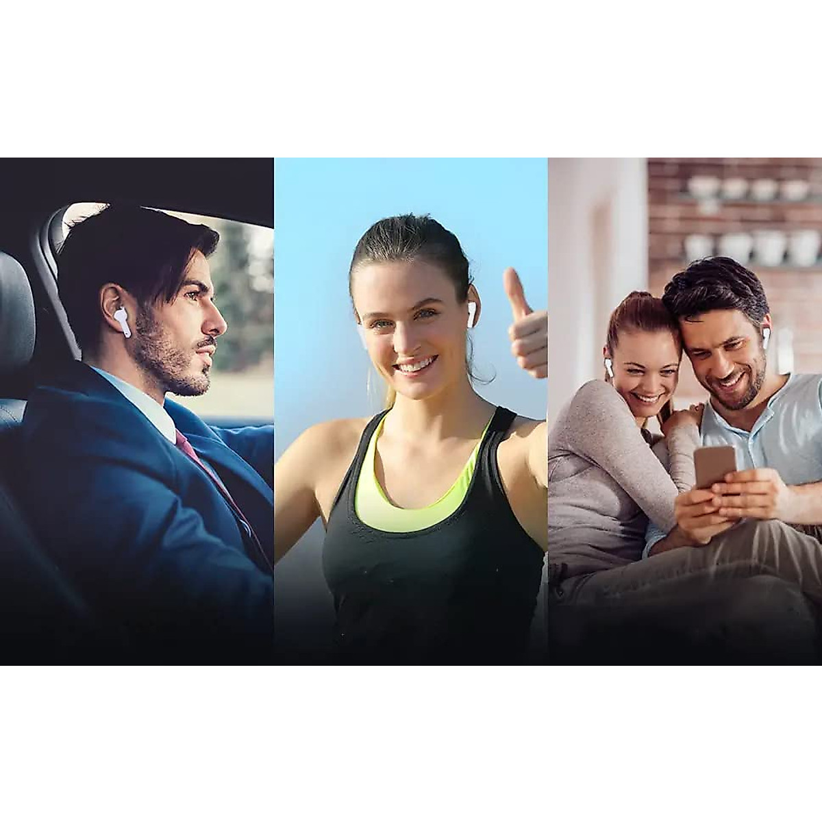 SUN RAIN Wireless Earbuds Bluetooth with Microphone Headphones 5.3 Noise Canceling 30H Playtime IPX5 Waterproof LED Power Display Headset Charging Case for Sports/Work/Game(White)