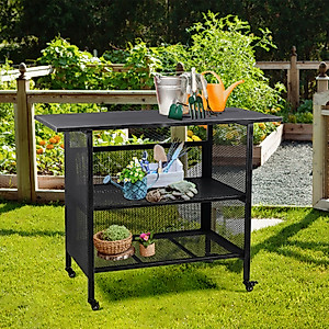 BOKKOLIK Industrial Mobile Kitchen Cart Rustic 3 Tier Rolling Serving Cart with Locking Casters Metal Mobile Kitchen Island Stand Cart on Wheels-47.2 * 23.6 * 36.6inch L*W*H (Metal Top)