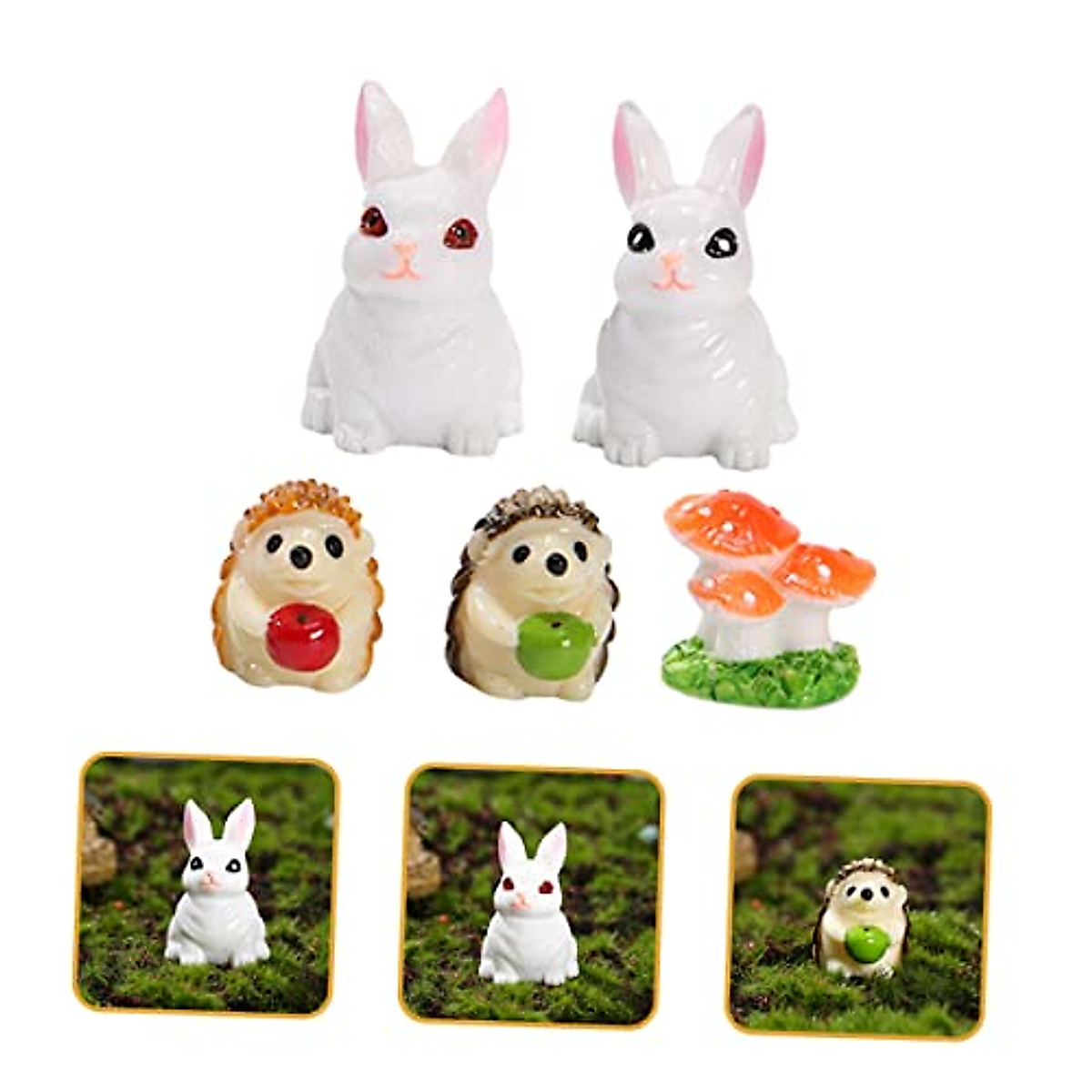 Gogogmee 5pcs Micro Landscape Rabbit Mini Resin Animals Resin Mushrooms Ornament Fairy Gardens Supplies Fairy Garden Accessory Spring Figurines Decor Desktop Rabbit Ornament Flowerpot Bunny