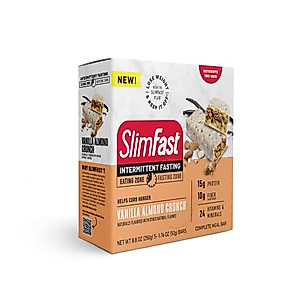 SlimFast Intermittent Fasting- Complete Meal Protein Bars, Vanilla Almond Crunch, 5 Bars (Pack of 1)