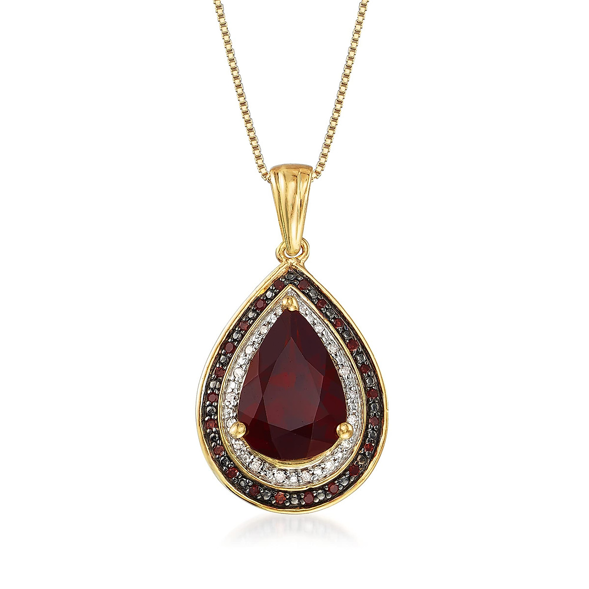 Ross-Simons 4.10 Carat Garnet and .20 ct. t.w. Red and White Diamond Pendant Necklace in 18kt Gold Over Sterling. 20 inches