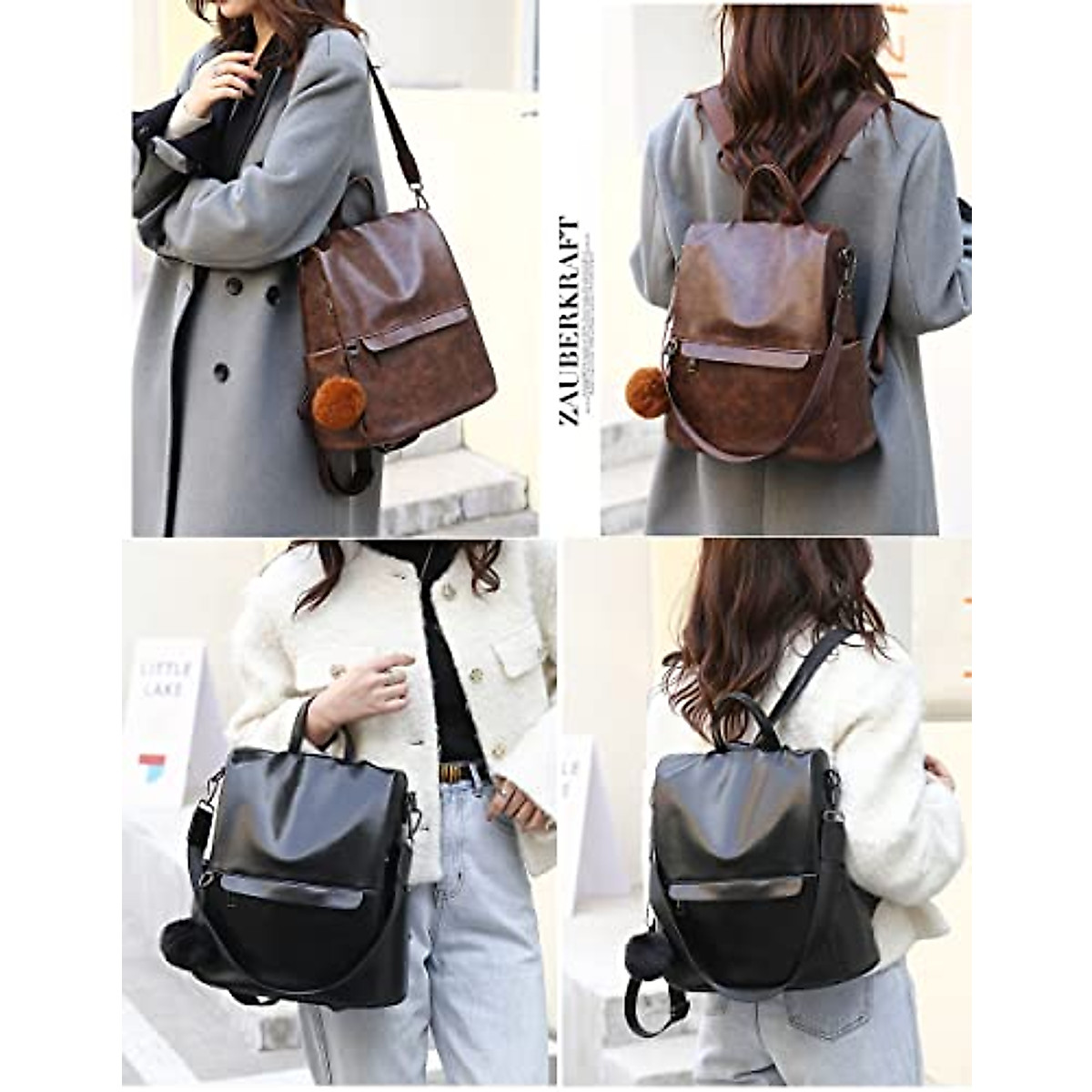 Logbagpa women Fashion backpack Purses PU Leather Anti Theft Large Ladies Handbags and Shoulder Travel Bags (1-BLACK)