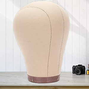 BHD BEAUTY Cork Canvas Block Mannequin Head Wig Display Styling With Mount Hole 22"(Canvas Head+Head Stand+T Pins+C Needles+Wig Caps+Thread +Clips)