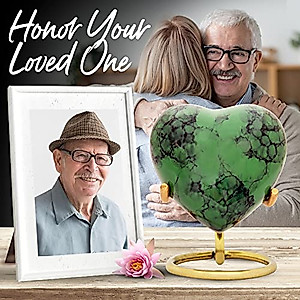 Green Heart Keepsake Urn for Human Ashes - Mini Heart Urn with Stand & Premium Box - Small Green Urn for Ashes - Honor Your Loved One with Small Urn Heart Shaped - Mini Urn for Adults & Infants