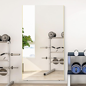 brisafe 71"x40" Full Length Mirror, Oversize Shatterproof Standing Mirror, 0.04mm Nano-Film Ultra Light Mirror for Gym Home Living Room Bedroom, Gold