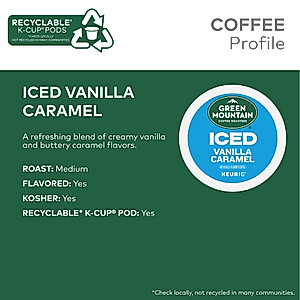 Green Mountain Coffee Roasters ICED Vanilla Caramel, Single Serve Keurig K-Cup Pods, Flavored Iced Coffee, 12 Count(Pack of 6)