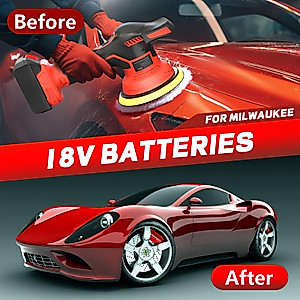 YEARTOP Cordless Car Buffer Polisher for Milwaukee 18V Battery, 8 Variable Speed Orbital Polisher, Brushless Motor Car Buffer, Power Polisher for Car Detailing/Polishing/Waxing (No Battery)