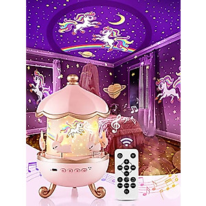 One Fire Night Light for Kids Room Decor, 72 Light Modes Sound Machine Baby Night Light Projector, Remote Timer Kids Night Lights for Bedroom, Rechargeable White Noise Kawaii Unicorns Gifts for Girls