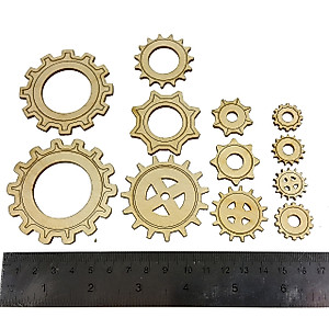 12pc. Set of Wooden Gears - Cool Industrial & Steampunk Design - Laser-Cut Thin Birch Plywood