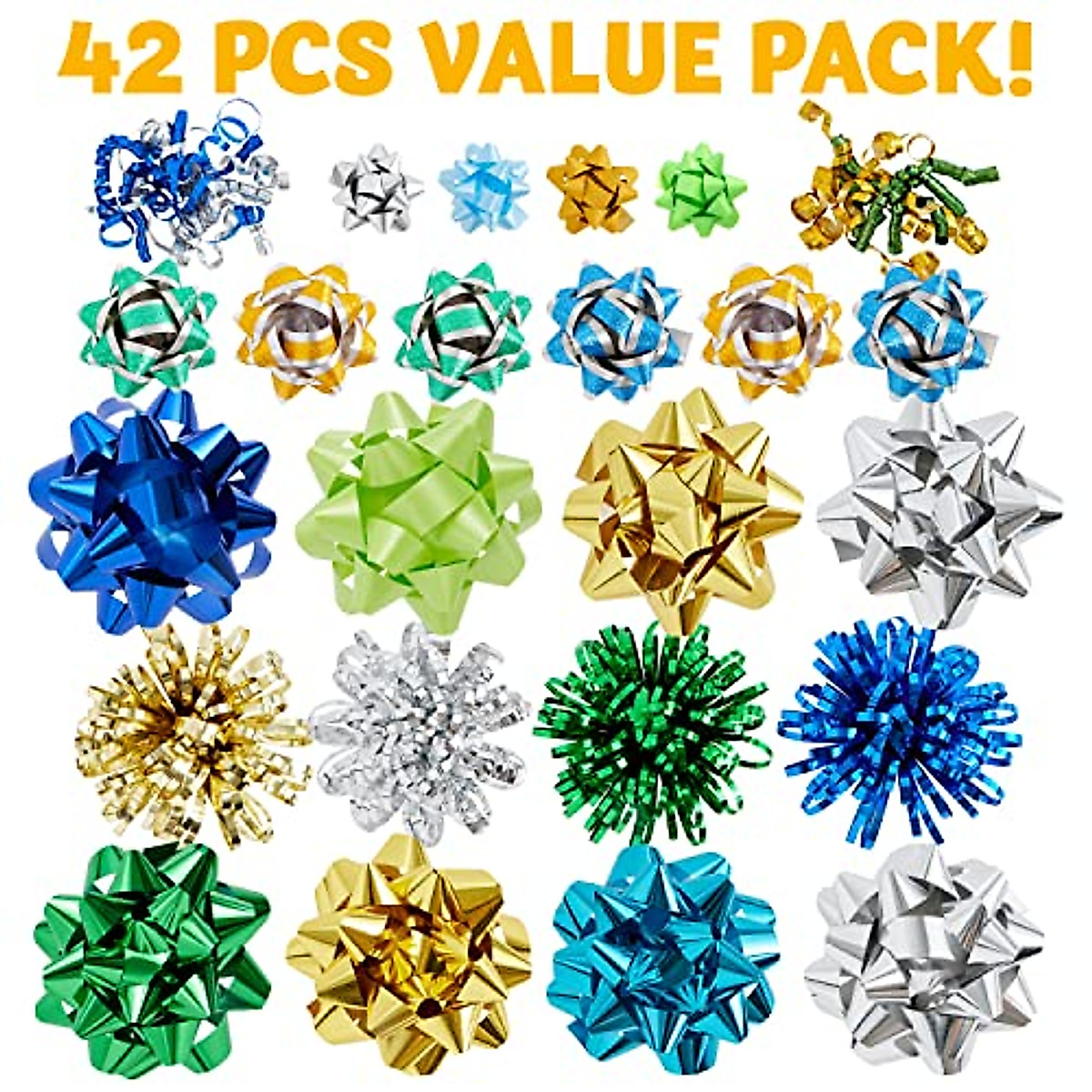 JOYIN 42 PCS Christmas Gifts Bows Assortment, Self Adhesive Gift Bows for Gift Wrapping, Present, Holiday, Wedding, Party Decoration