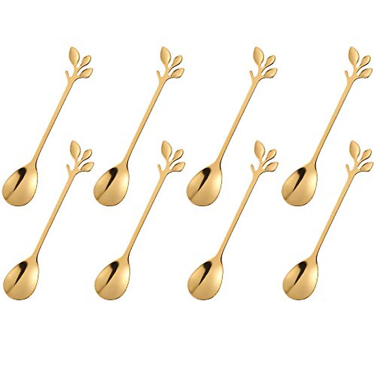 Gold Plated Stainless Steel Mini Coffee Espresso Spoon, Tableware Flatware Dessert Teaspoons Small Soup Spoons Set of 8, 4.9 inch Specialty Demitasse Stirring Spoons (Gold spoons)