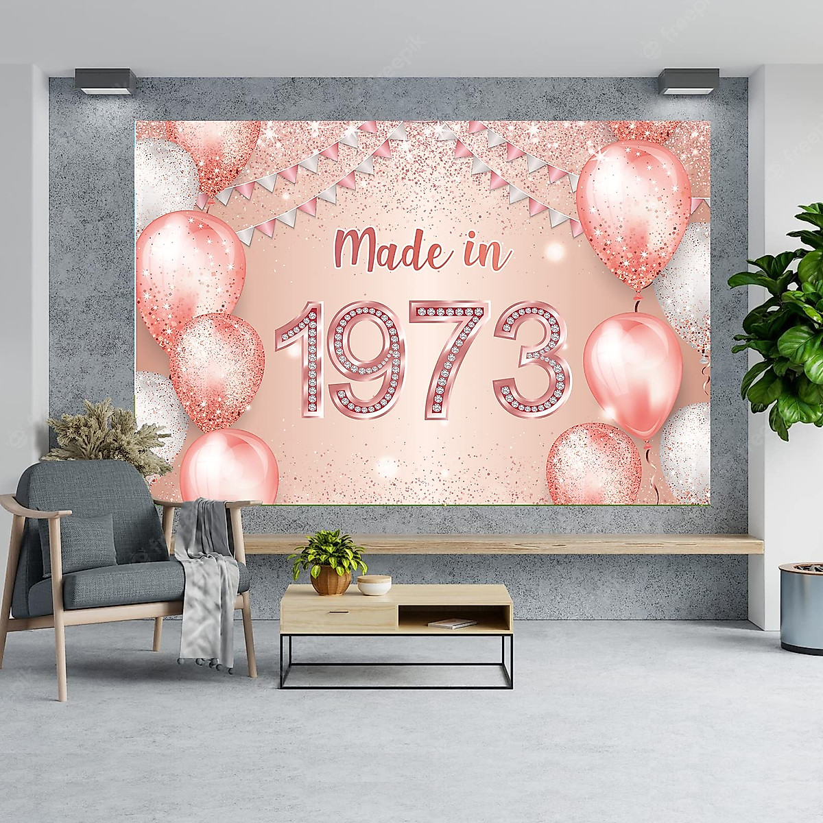 Made in 1973 Rose Gold Happy 50th Birthday Banner Cheers to 50 Years Old Backdrop Balloon Confetti Theme Decor Decorations for Women Pink Birthday Party Supplies Bday Background Glitter