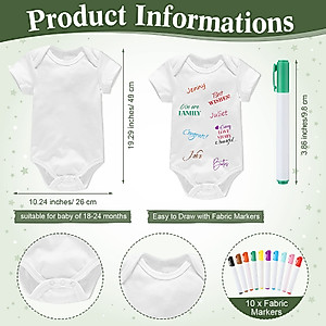 Qunclay 12 Pcs Baby Bodysuit Baby Shower Game Include 1 Game Wooden Bodysuit Sign Tabletop Decor 1 White Blank Newborn Bodysuit 10 Fabric Marker for Baby Shower Gender Reveal Party(Greenery)