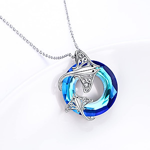 Ladytree Stingray Necklaces for Stingray Lover Sterling Silver Manta Ray Blue Circle Crystal Necklace Ocean Animal Jewelry for Women Mother from Daughter Son