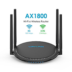WAVLINK AX1800 WiFi 6 1800 Mbps Wireless Router, Dual Band Gigabit WiFi Internet Router with 5 Gigabit Ports for Home, up to 1,500 sq. ft and 64+ Devices, Mesh Router, TouchLink, Parental Control, QoS