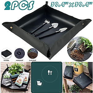 VkerQerd Foldable Gardening Plant Repotting Mat -2PCS- 39.4" x 39.4" PE Indoor Transplanting Anti Dirty Mat, Bonsai Succulent Potting Tarp for Home Gardening Planting